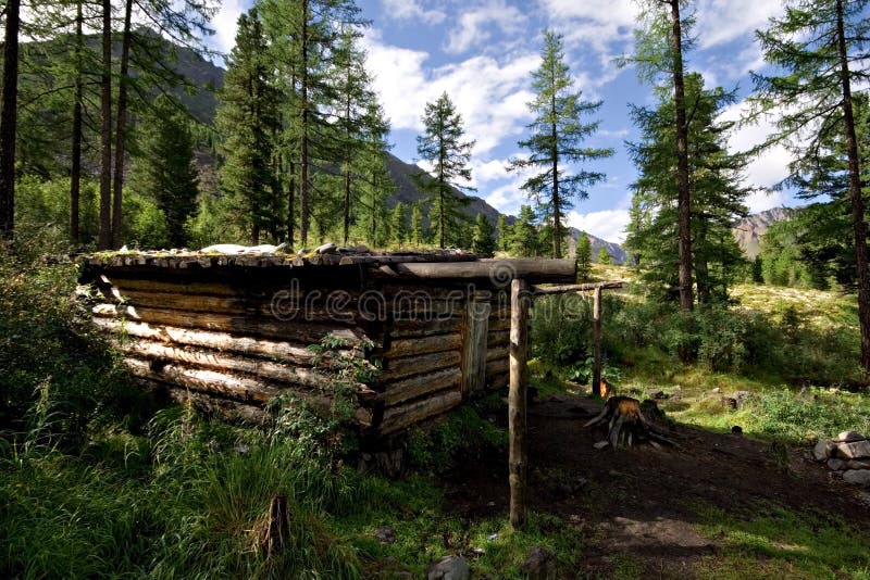Wood Shack (winter Hut) in Wild Forest, Mountains Stock Image - Image ...