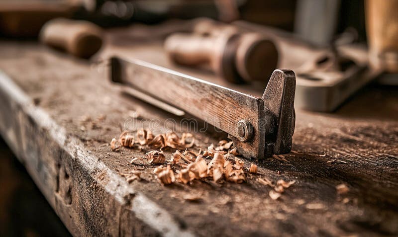 Wood Shave on Workbench stock image. Image of handmade - 367817725