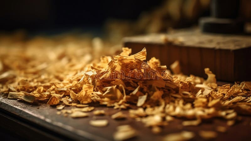 Wood Shavings on the Carpenter S Workbench Close Up. Generative Ai ...