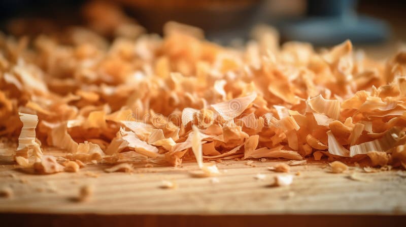 Wood Shavings on the Carpenter S Workbench Close Up. Generative Ai ...