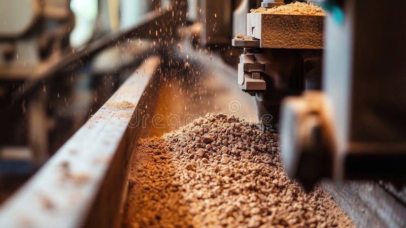 Wood Shavings Falling on Conveyor Belt in Carpentry Workshop Stock ...
