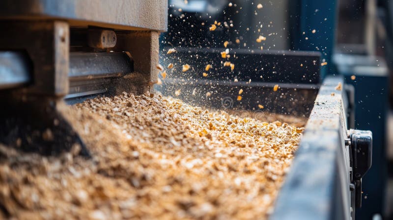 Wood Shavings Falling on Conveyor Belt in Carpentry Workshop Stock ...