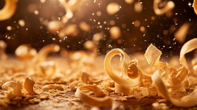 Wood Shavings Flying through Air Creating Dynamic Composition Stock ...