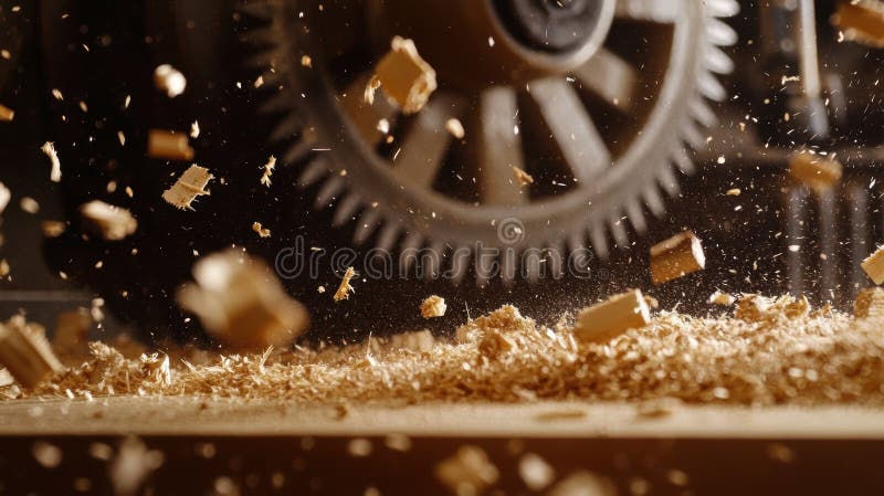 Wood Shavings Flying from Rotating Saw Blade in Carpentry Workshop ...