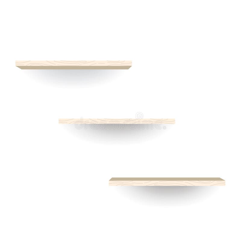 Wood Shelves on White Wall Background Stock Vector - Illustration of ...