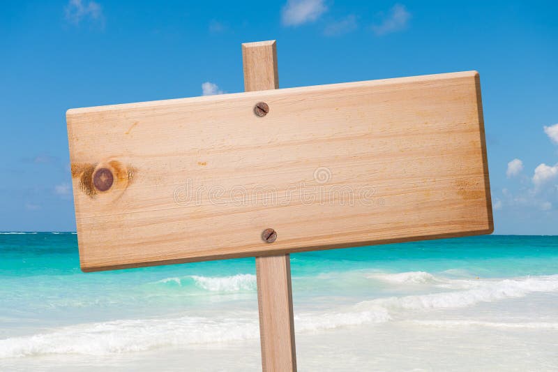 Wood sign in the beach. stock photo. Image of banner - 20756226