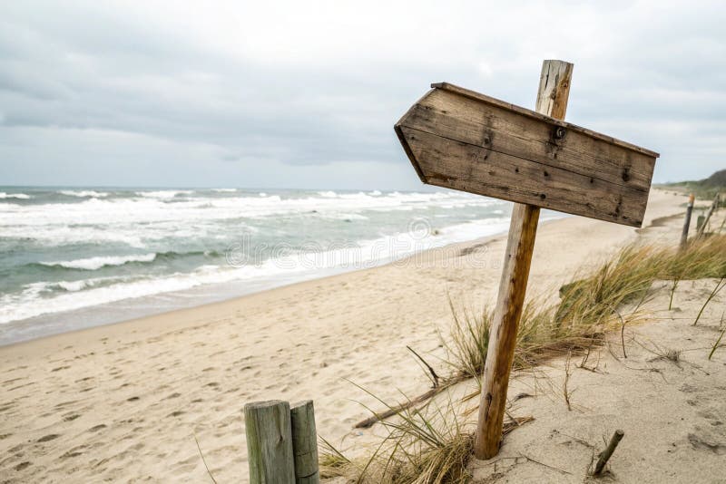 Wood Sign on Beach. Wood Sign on Ocean Beach Stock Illustration ...