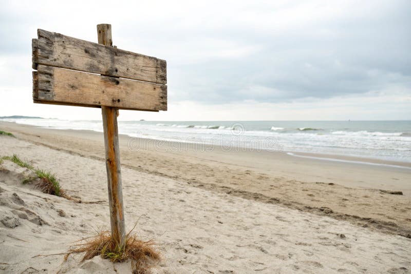 Wood Sign on Beach. Wood Sign on Ocean Beach Stock Illustration ...
