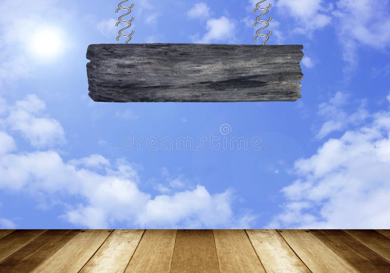 Wood Sign on Clouds in the Blue Sky Background Stock Photo - Image of ...
