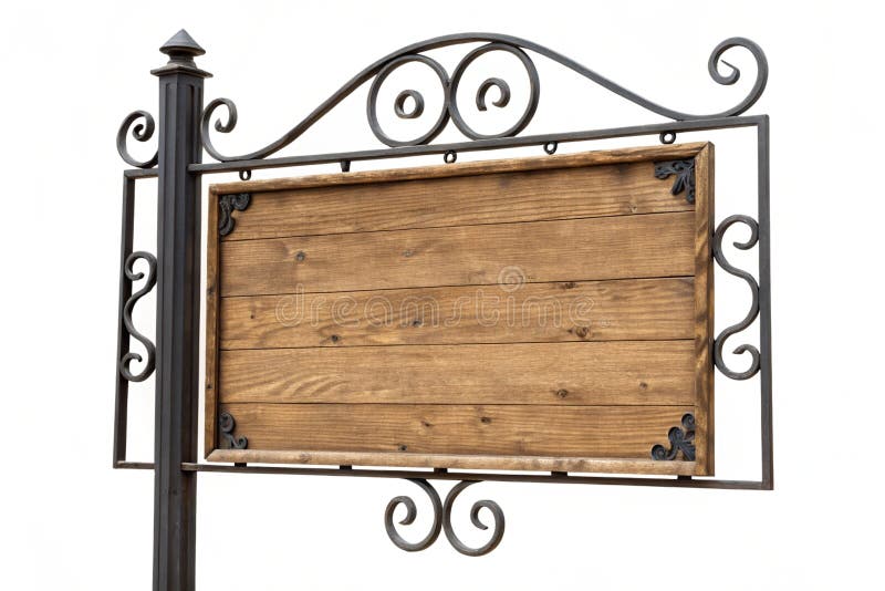 Wood Signboard with Forged Frame Isolated on White Background Stock ...