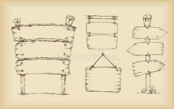 Wood signs drawing stock vector. Illustration of blank - 13968819