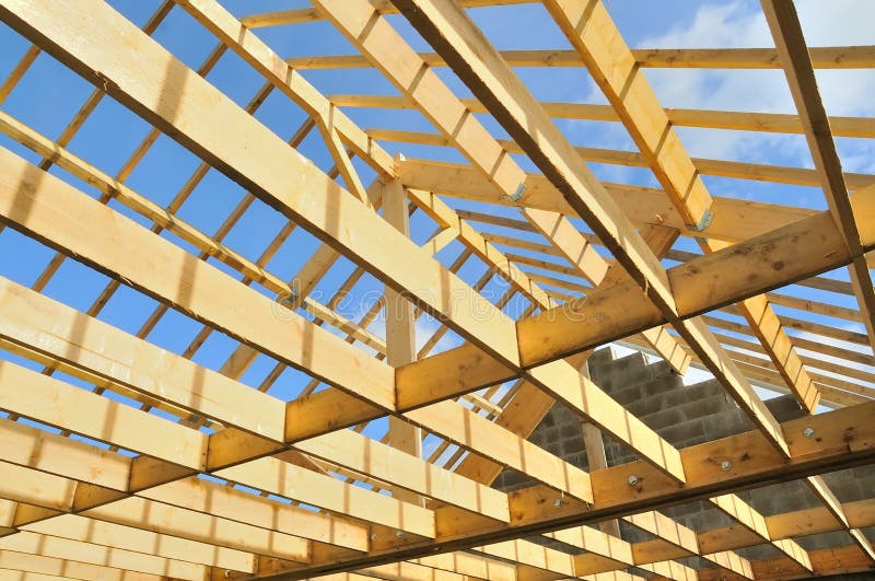 Wood Skeleton of a House in Construction Stock Image - Image of light ...