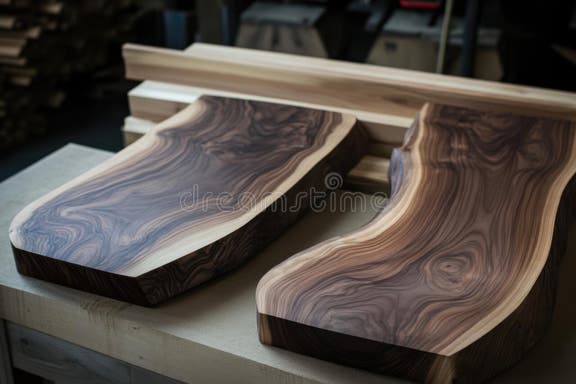 Wood Slabs Showcasing Natural Grain and Texture, Crafted on Workbench ...