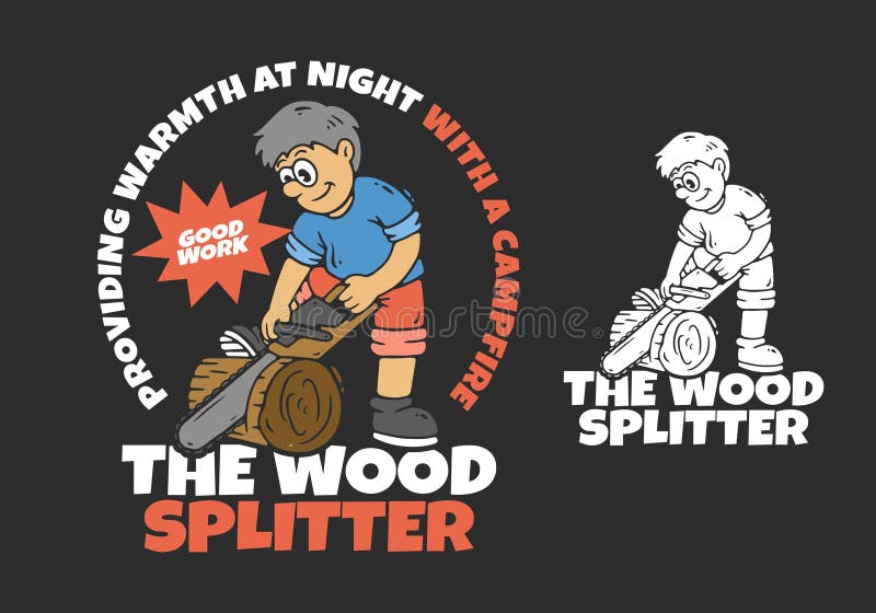 Wood Splitter Character is Splitting Wood Using a Chainsaw. Flat Art ...