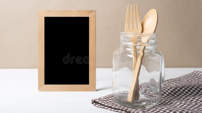 Wood Spoon and Fork with Glass Stock Photo - Image of empty, tableware ...