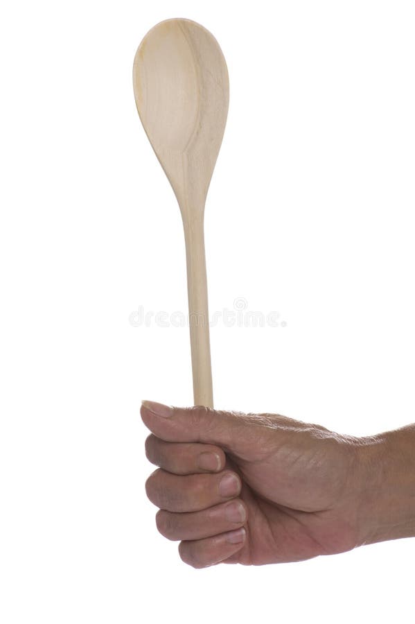 Wood Spoon in Hand on White Stock Photo - Image of isolated, tool: 11362462