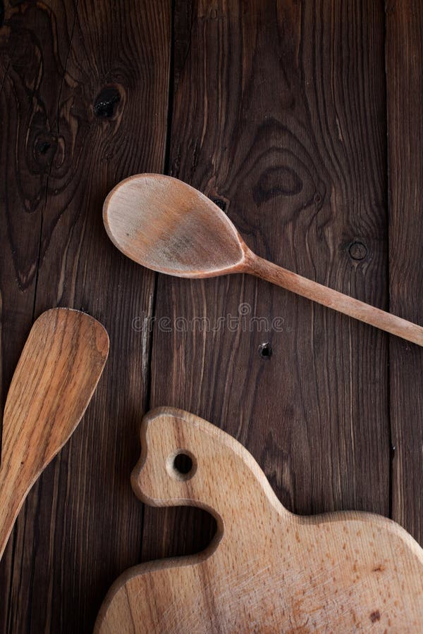 Wood Spoon with Kitchen Tools on Old Table Stock Photo - Image of rural ...