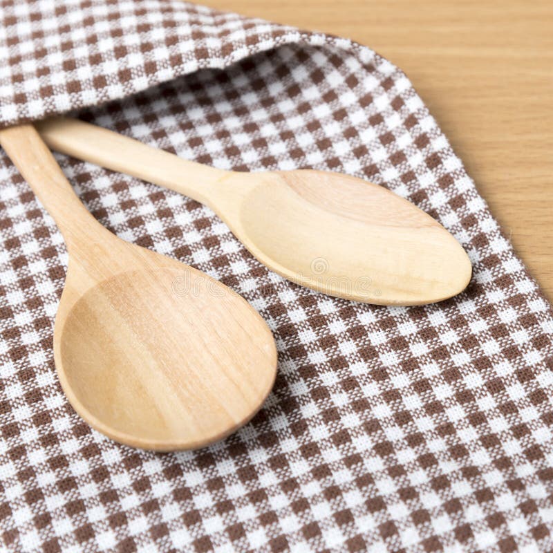 Wood Spoon and Kitchen Towel Stock Photo - Image of domestic, classic ...