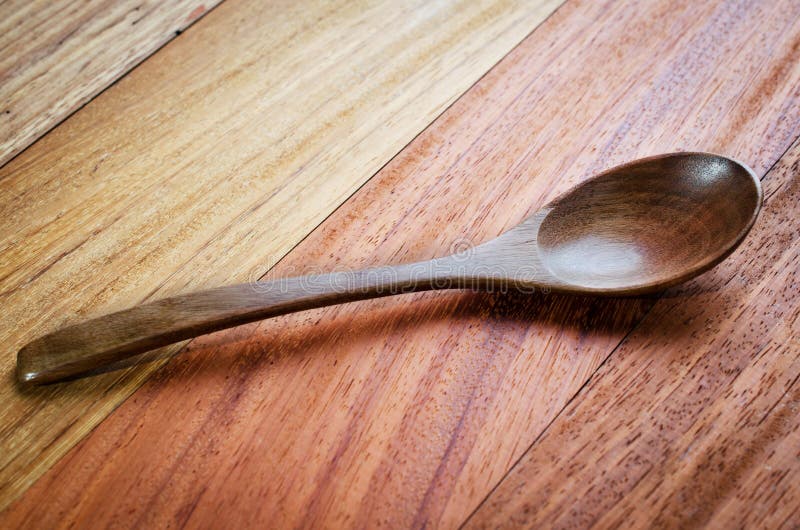 Wood Spoons on Wooden Table Stock Image - Image of plate, background ...