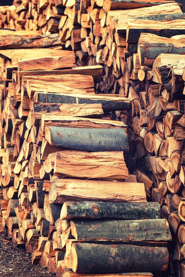 Wood Stack of Chopped Firewoods Prepared for Winter Stock Photo - Image ...
