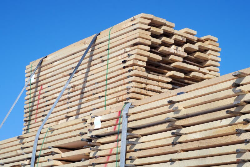 Wood Stack of Construction Raw Timber in Sawmill Yard Stock Image ...