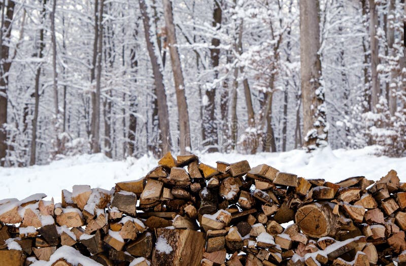 A Wood Stack Covered with Snow Stock Photo - Image of beauty ...