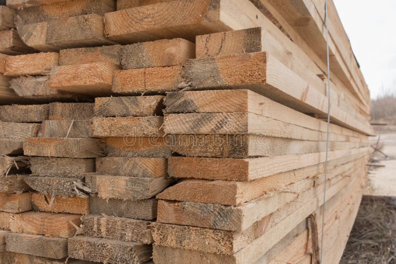 Wood Stack Storage of Timber Materials and Lumber Pile Industry Stock ...