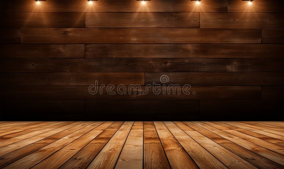Wood Stage Ground with Lighting from Up Side Template Stock ...