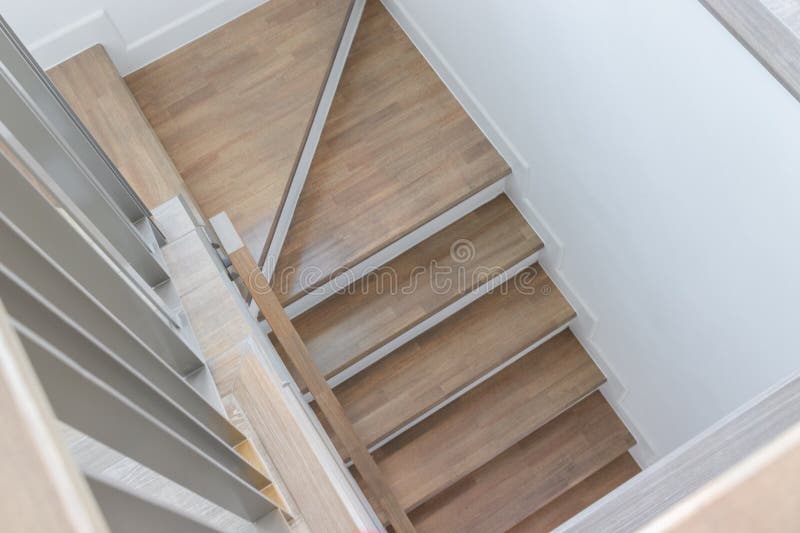 Wood Staircase Inside Contemporary White Modern House Stock Image ...