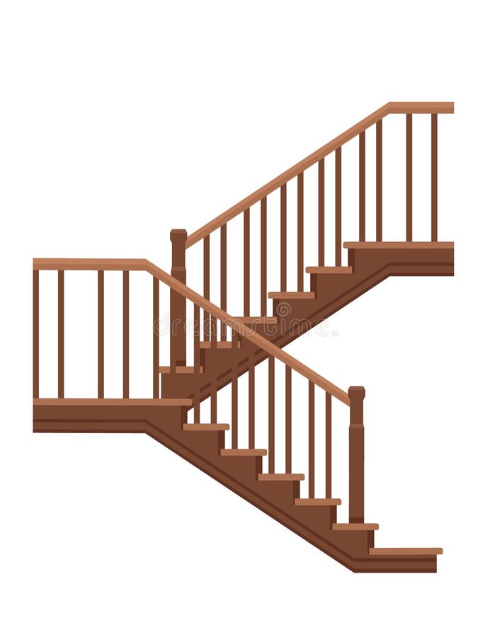 Wood Stairs, Indoor Construction in Cartoon Style Isolated on White ...