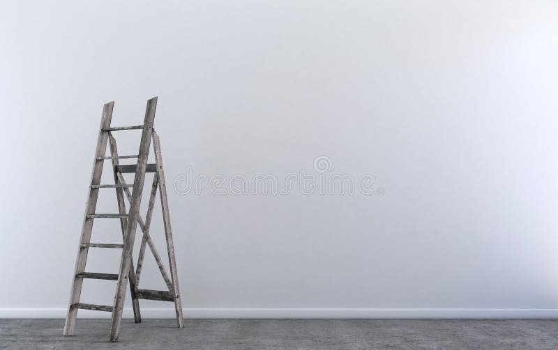 Wood Step Ladder in Empty Room Stock Illustration - Illustration of ...