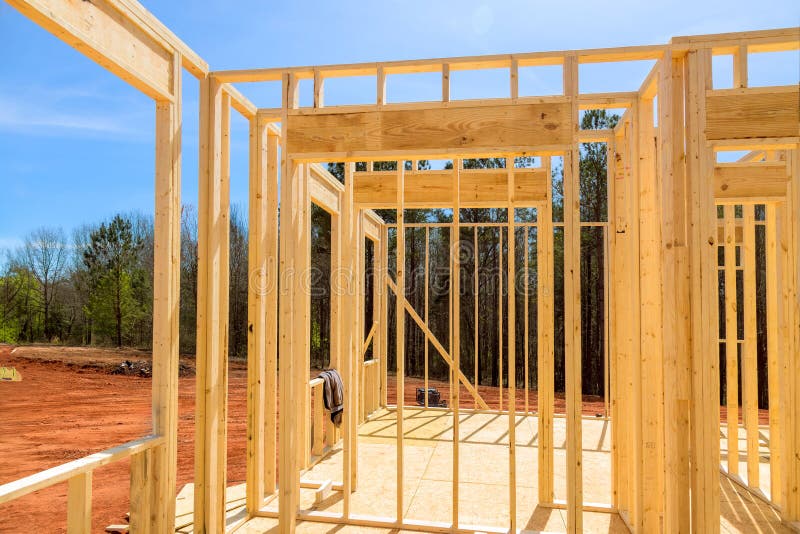 Wood Stick Frame Framing Beams in a Newly Constructed House Stock Photo ...