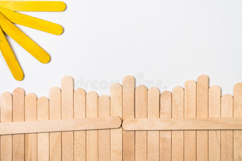 Children S Art Made of Wood Sticks with Fence and Sun Stock Image ...