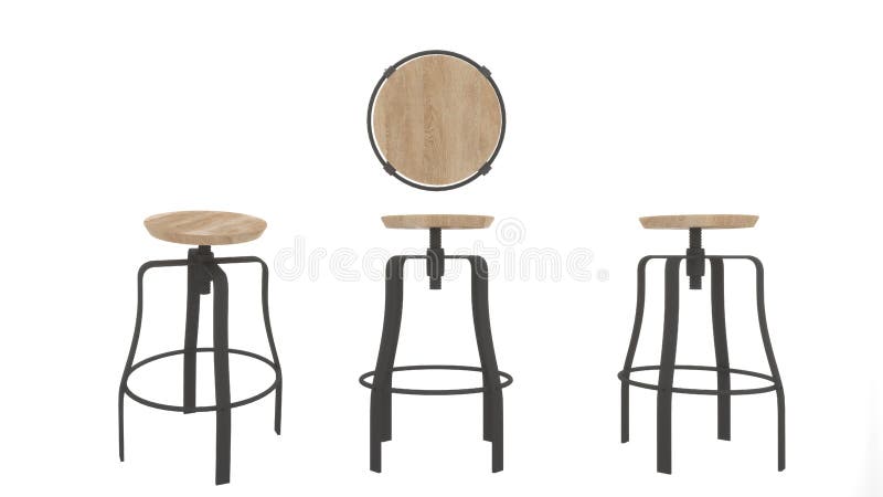 Wood Stool Bar on White Background, Top View, Side Stock Vector ...
