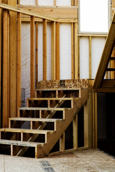 Wood Studs Framing in Home Construction Stock Image - Image of house ...