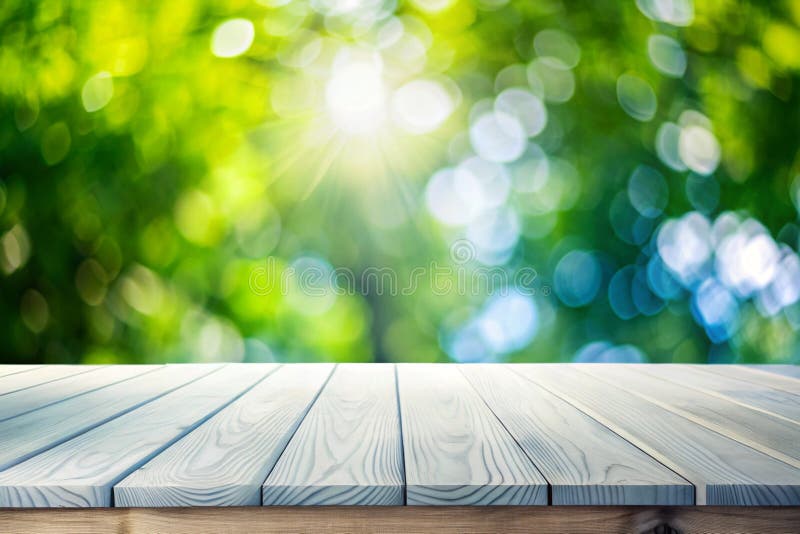 Wood Table on Blue Nature Background Stock Illustration - Illustration ...