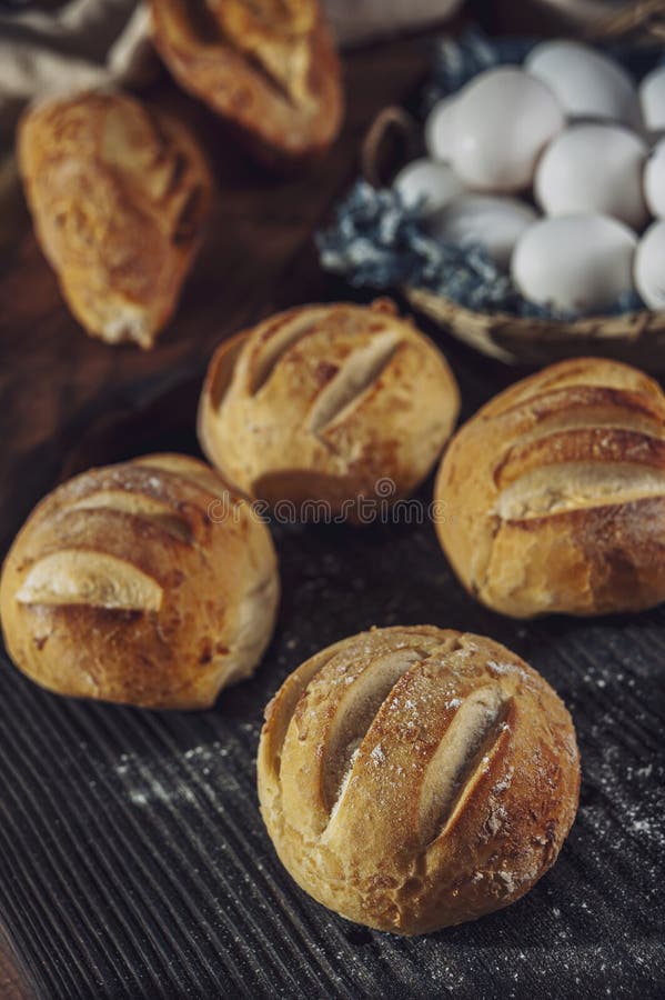Wood Table with Breads and Ingredients Stock Photo - Image of crust ...