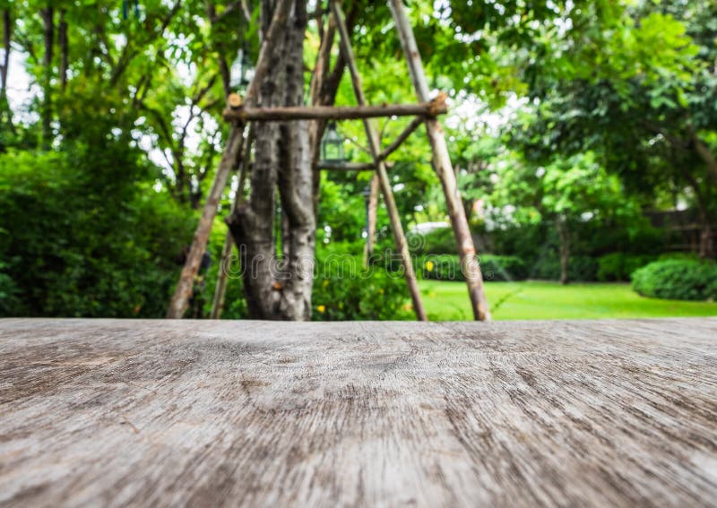 Wood Table Foreground on Garden Breezy Environment Stock Photo - Image ...