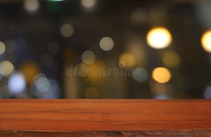Wood Table in Front of Blurred Night Light Stock Photo - Image of ...
