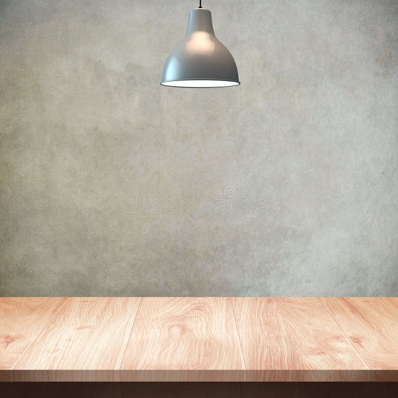 Wood Table with Lamp and Wall Background Stock Photo - Image of ...
