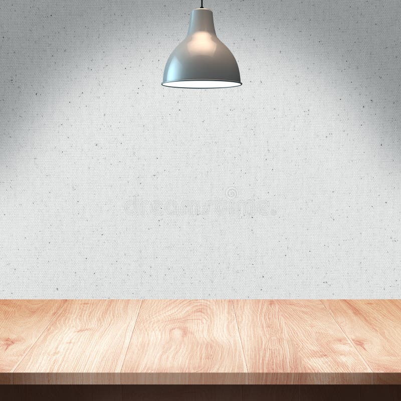 Wood Table with Lamp and Dark Wall Background Stock Photo - Image of ...