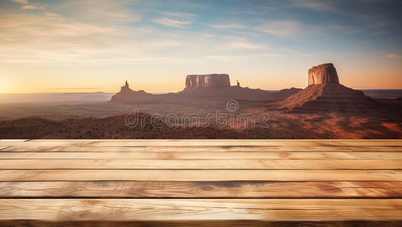 Wood Table Mockup with Desert on Background. Empty Copy Space for ...
