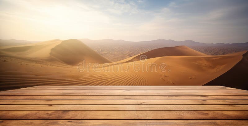 Wood Table Mockup with Desert on Background. Empty Copy Space for ...