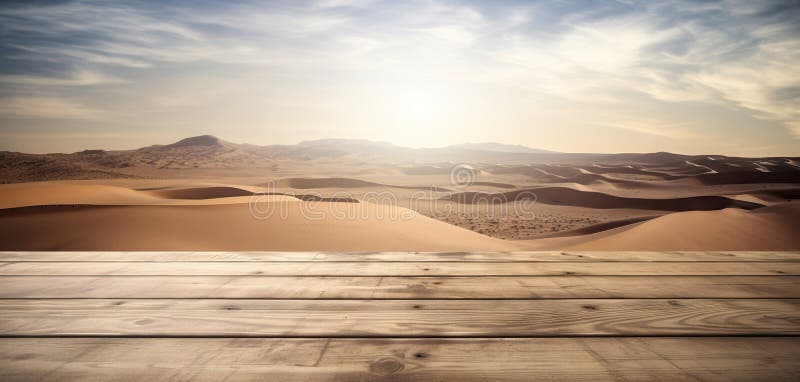 Wood Table Mockup with Desert on Background. Empty Copy Space for ...