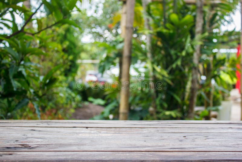 Wood Table with Nature Background from Garden for Decorative. Copy ...