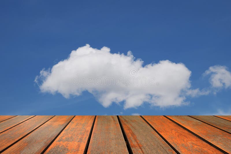 Wood Table on Nice Blue Sky with Cloud, Background. Stock Image - Image ...