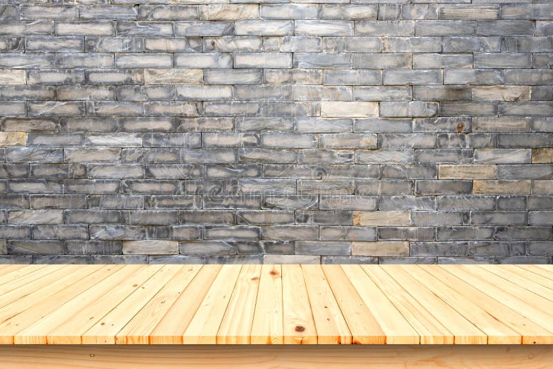 Wood Table and Brick Wall Background. Stock Photo - Image of backdrop ...