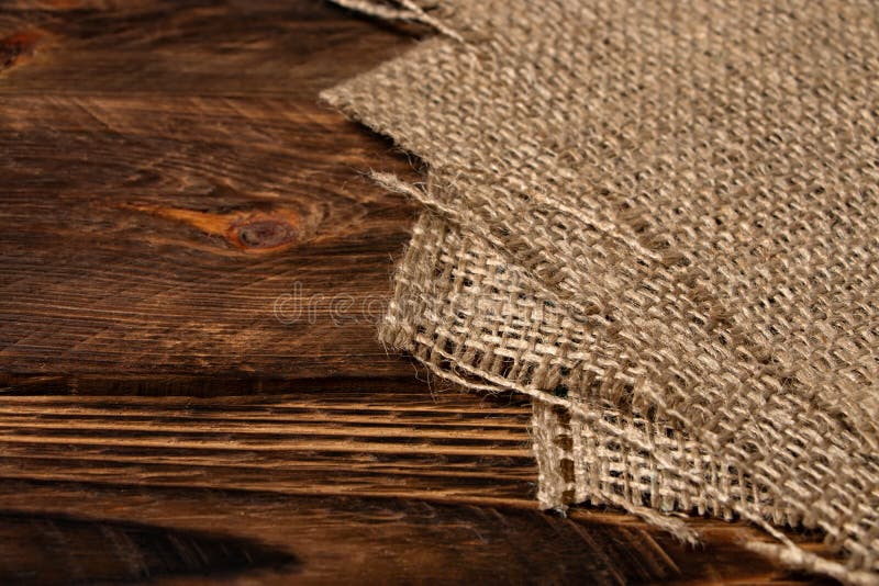 Wood Table with Old Burlap Tablecloth Texture Stock Image - Image of ...