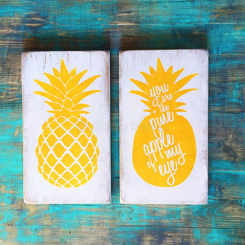 Wood Table with Pineapple Design Stock Image - Image of tables ...