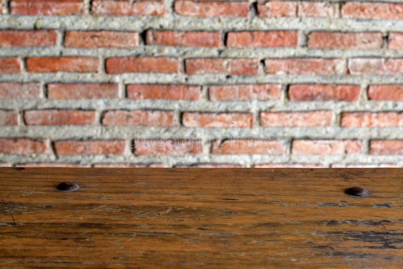 Wood Table on Red Brick Ground Stock Photo - Image of surface, urban ...